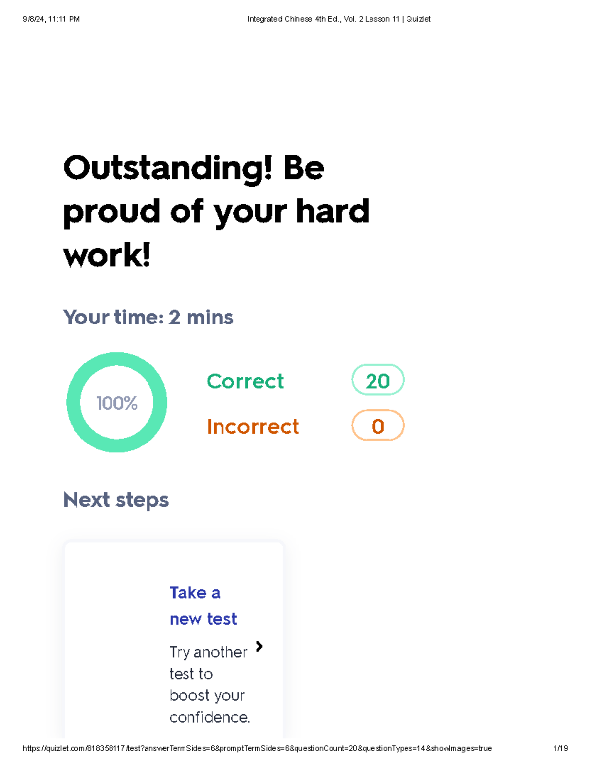 L11 Quizlet Test - Outstanding! Be proud of your hard work! Your time ...