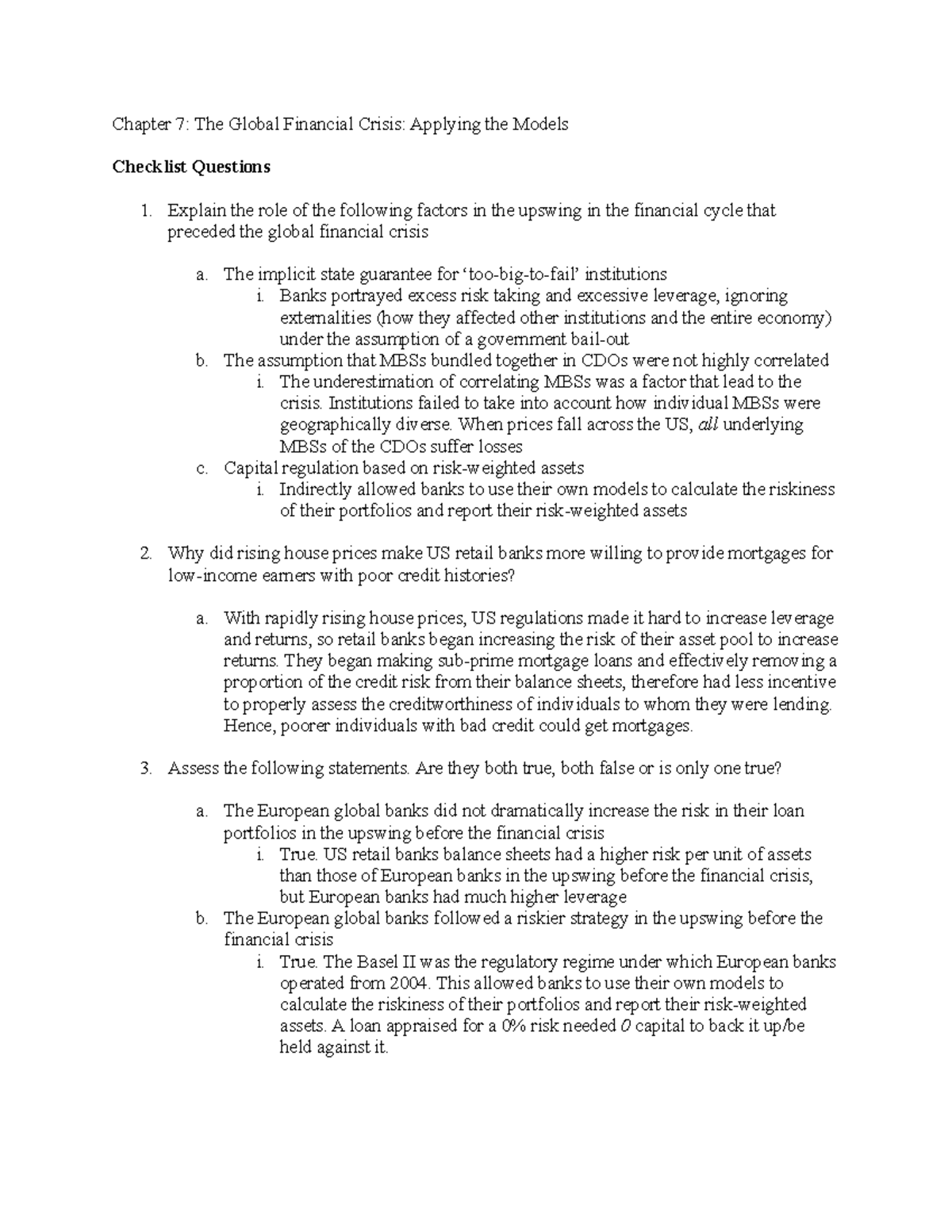 Chapter 7 Homework - Chapter 7: The Global Financial Crisis: Applying ...