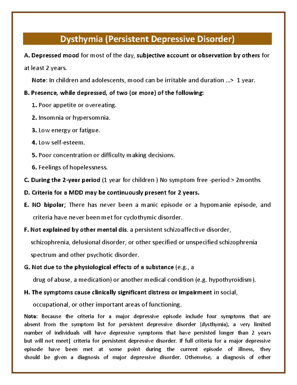 3.Mood disorders Dysthymia - Dysthymia (Persistent Depressive Disorder ...