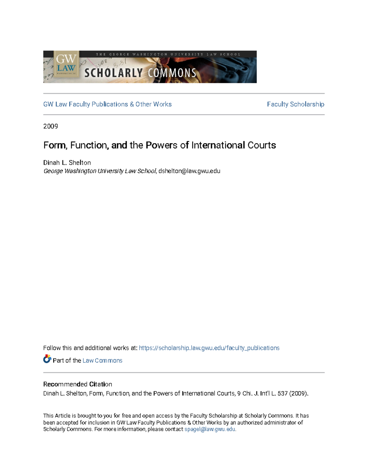 Form Function and the Powers of International Courts - GW Law Faculty Publications & Other Works ...