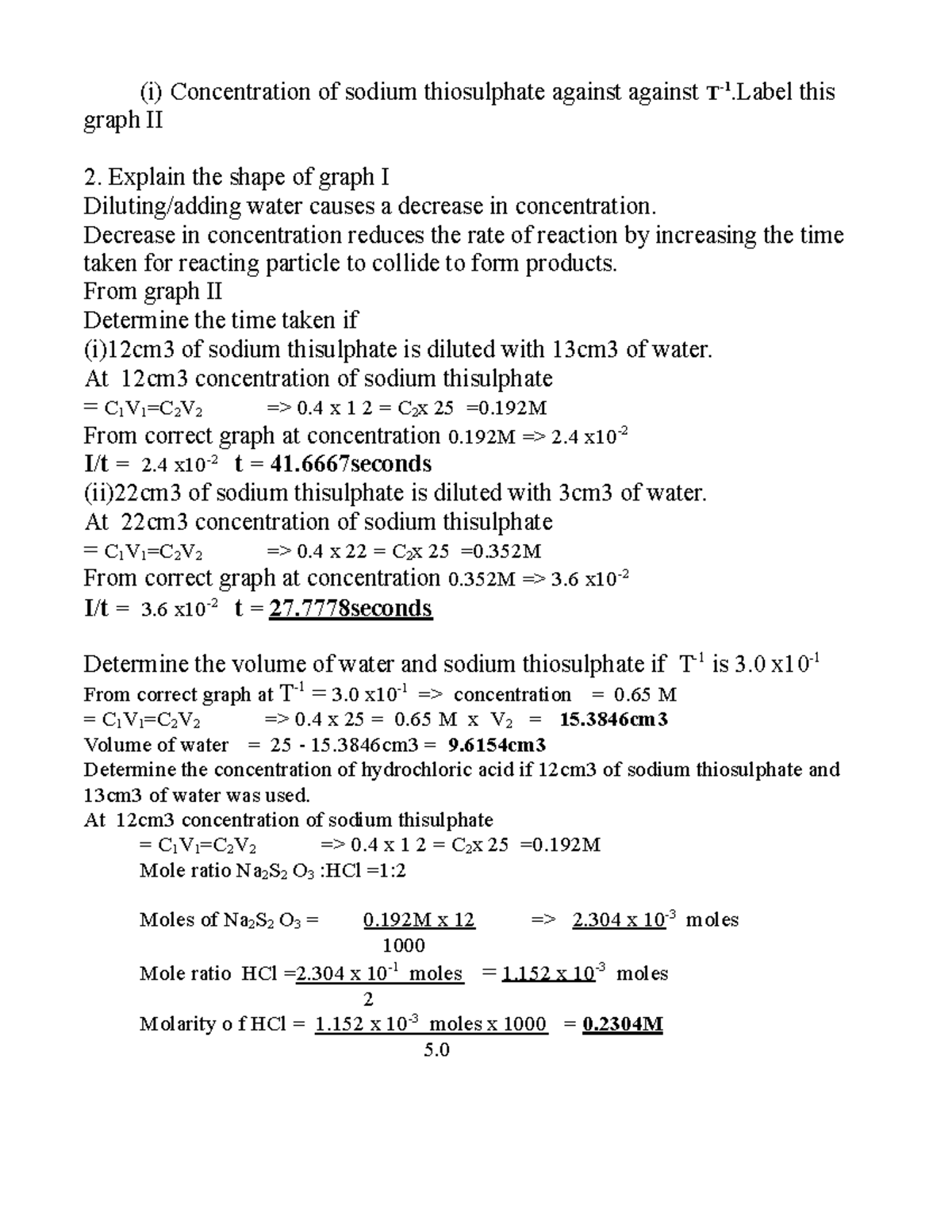Chemistry notes part-18 - (i) Concentration of sodium thiosulphate ...