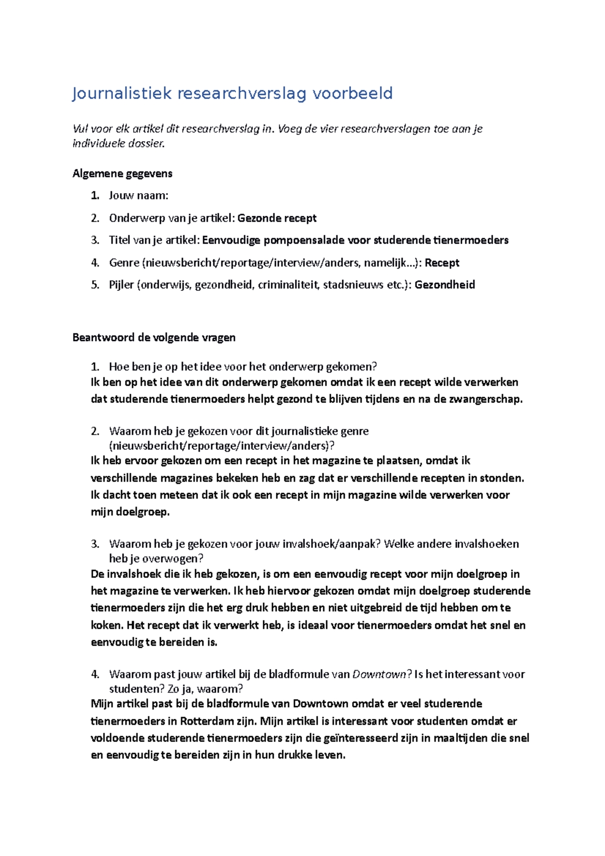 Journalistiek researchverslag voorbeeld - Voeg de vier ...