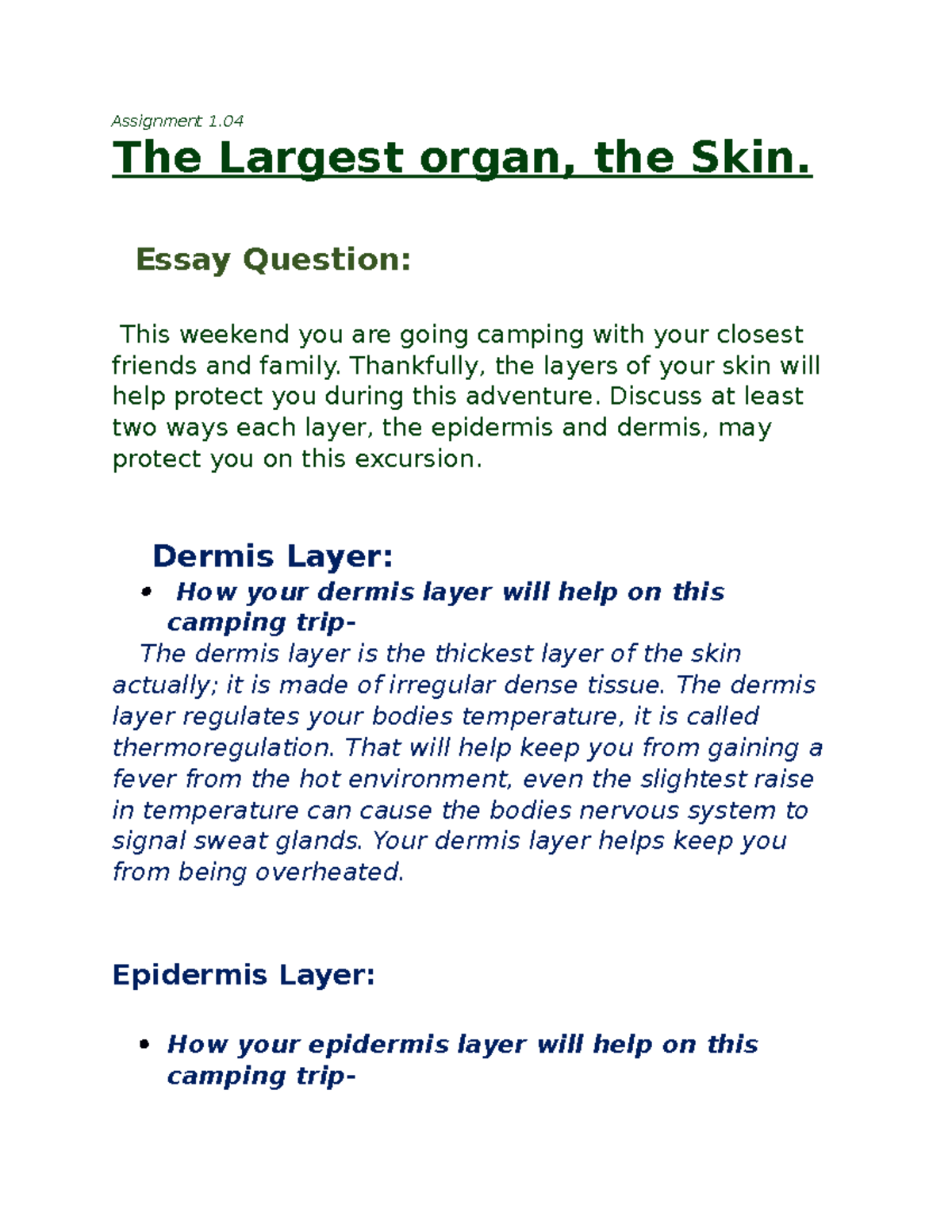 1.04 The largest organ - Woah - Assignment 1. The Largest organ, the ...