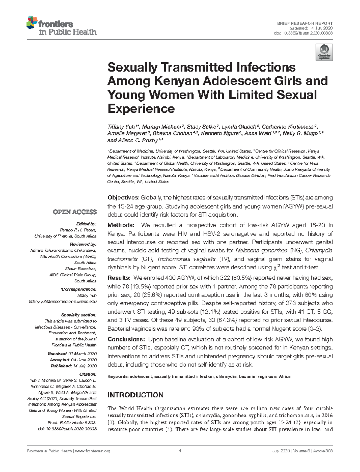 Sexually Transmitted Infections Among Kenyan Adole - BRIEF RESEARCH ...