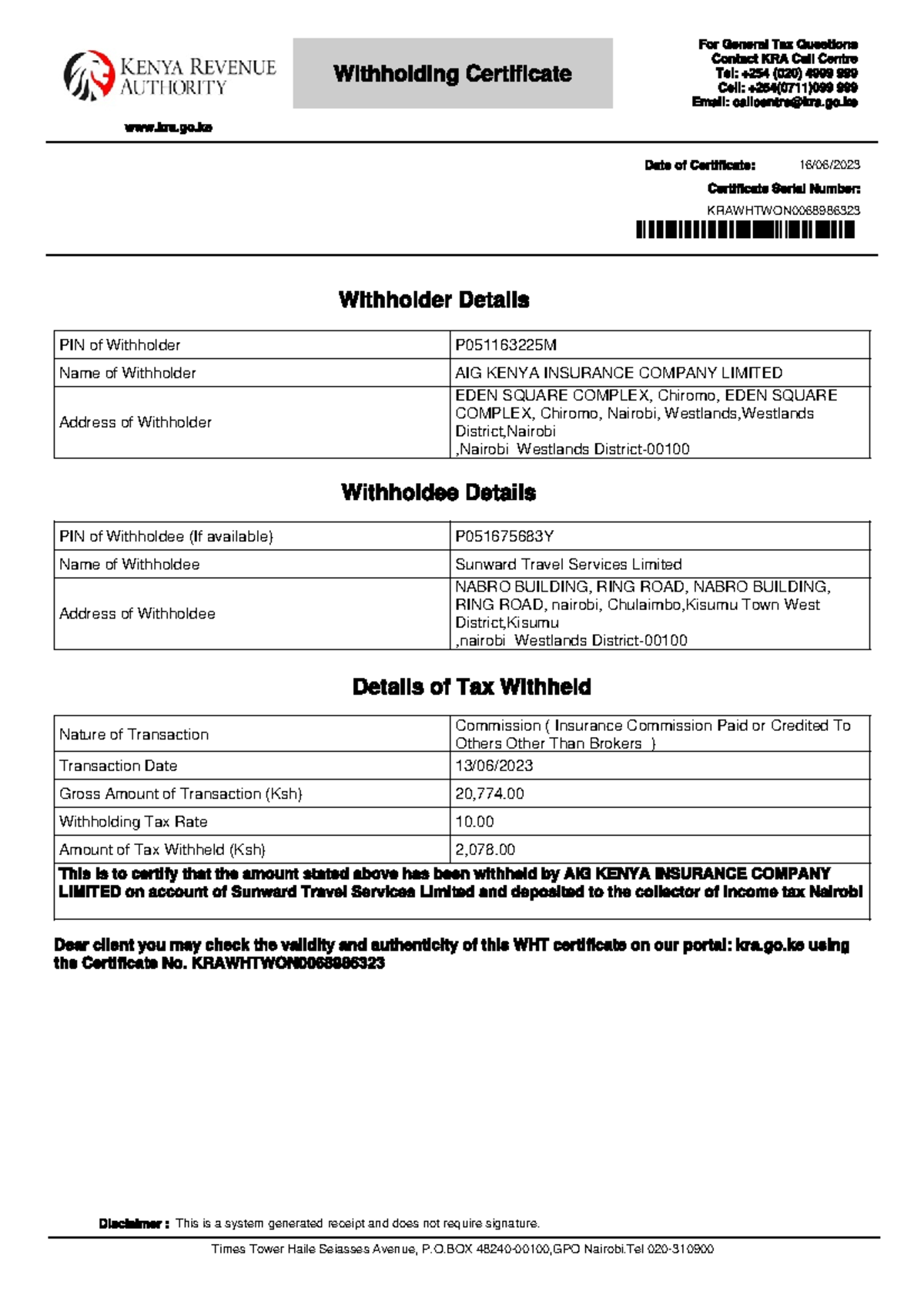 TAX COMPLIANCE CERTIFICATE SAMPLE - For General Tax Questions Contact ...