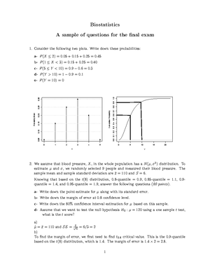 Biostats 640 Exam I 2020 - BIOSTATS 640 Intermediate Biostatistics Spring 2020 Examination I ...