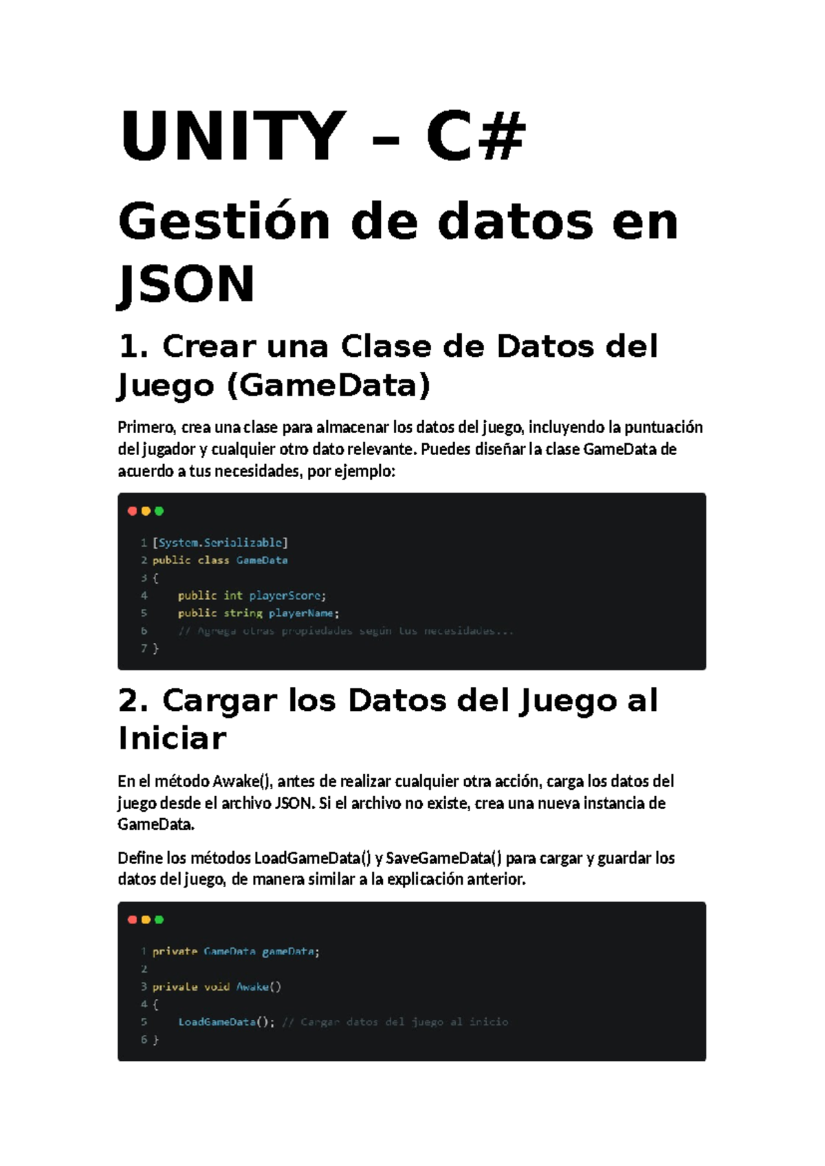 Unity C# - Es un documento con algunos codigos basicos de c# que te ...