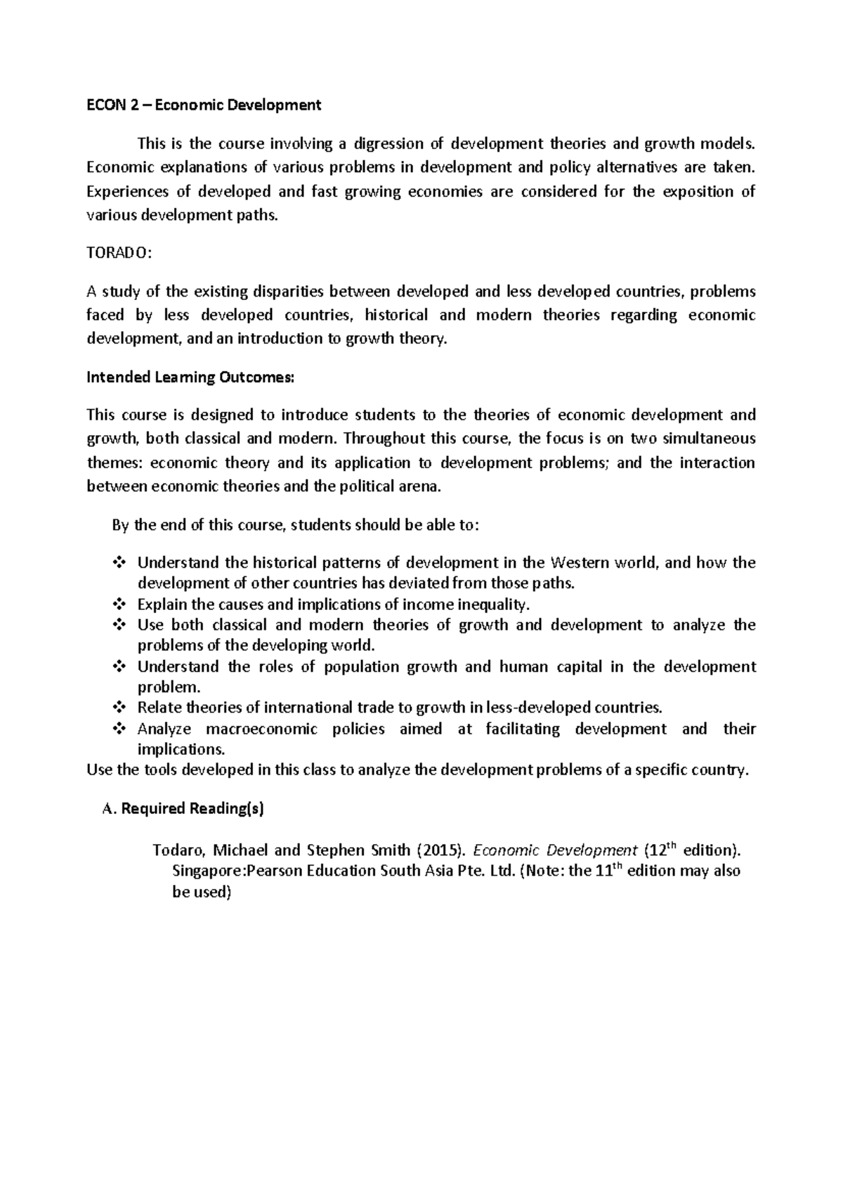 Module 1 - ECON 2 – Economic Development This is the course involving a ...