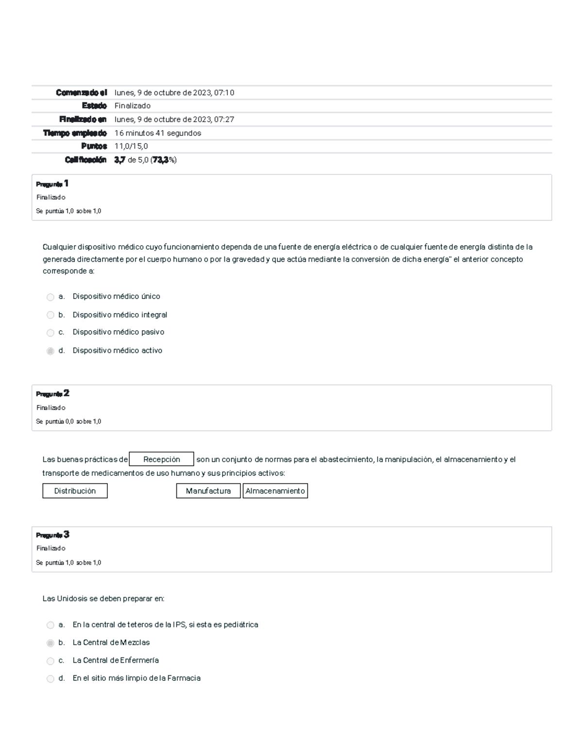 TSF2 C2 Revisión del intento - Comenzado el lunes, 9 de octubre de 2023, 07: Estado Finalizado ...
