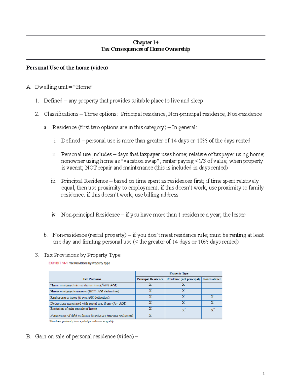 Ch. 14 Outline: ACCT 403 - Chapter 14 Tax Consequences of Home ...