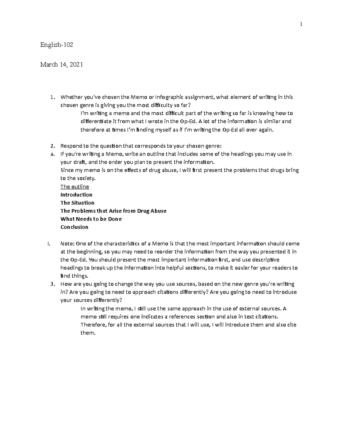 Week 8 exploration - memo guide - 1 English- March 14, 2021 Whether you ...