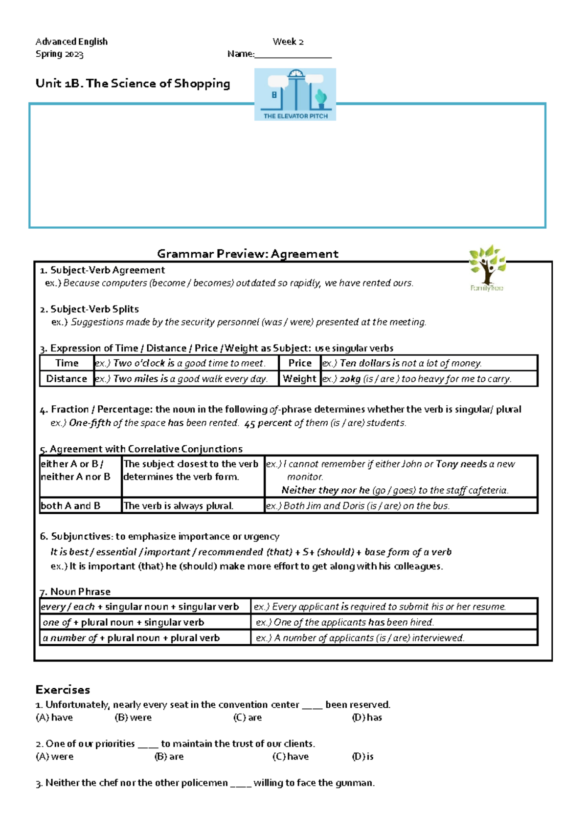 W2(Ad E)23-1 - English - Advanced English Week 2 Spring 2023 Name ...