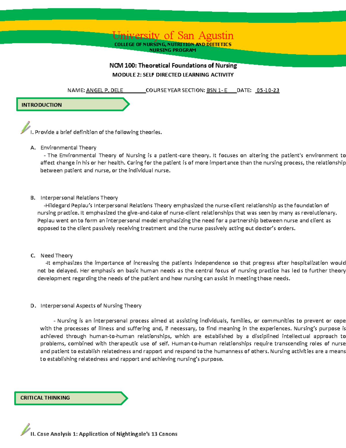 Learning Activity 2 Module 2 - INTRODUCTION CRITICAL THINKING MODULE 2 ...
