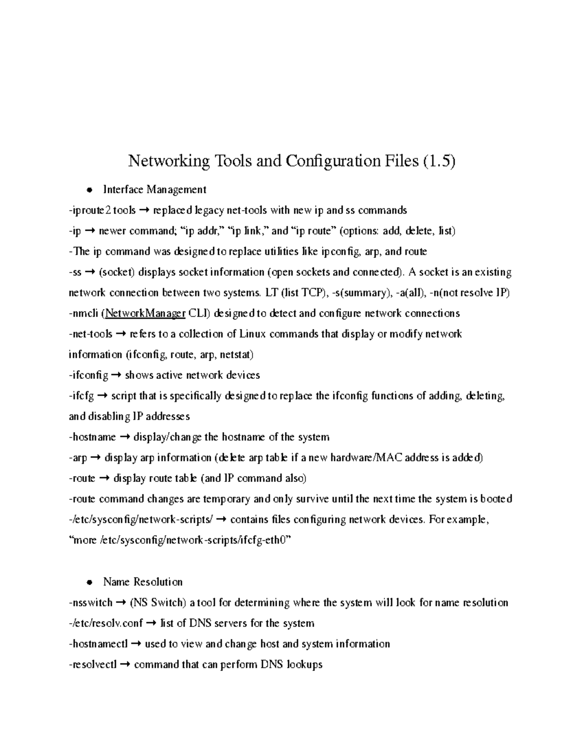 Linux+ cram2 - Networking Tools and Configuration Files (1) Interface Management -iproute2 tools ...