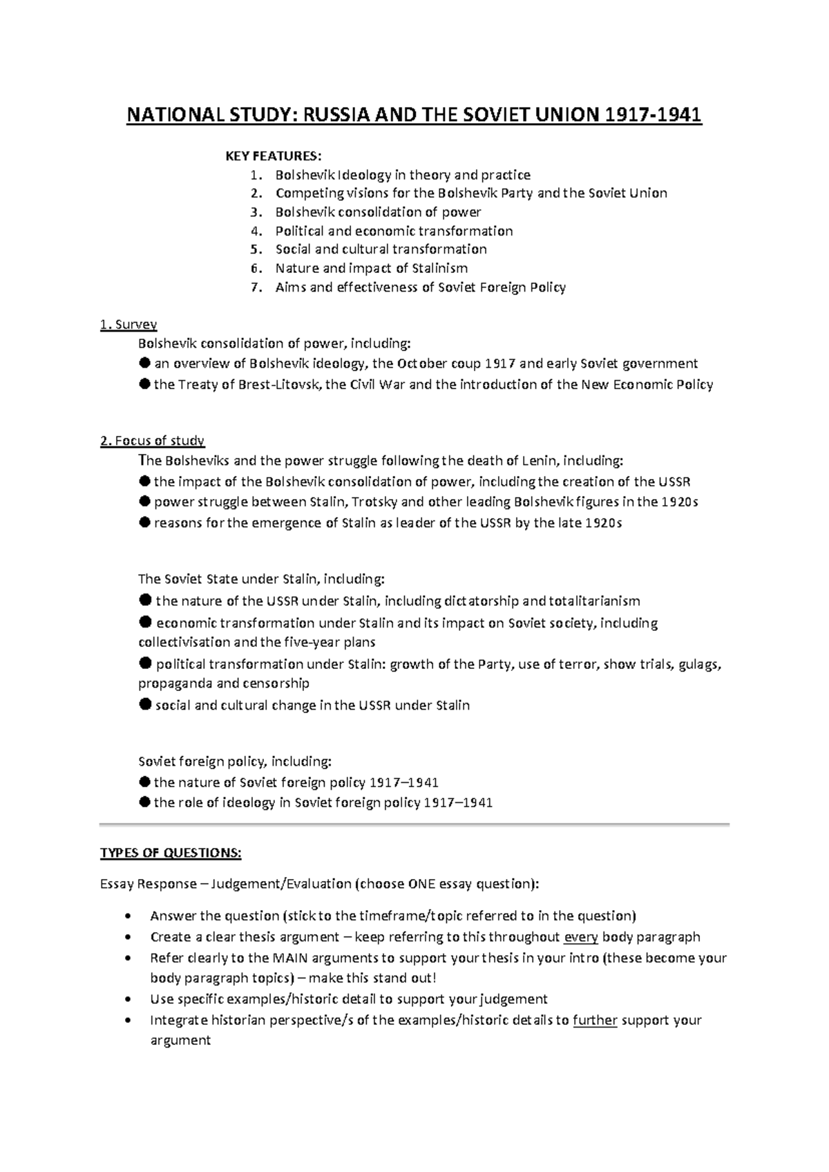 Revision - Russia and the Soviet Union - NATIONAL STUDY: RUSSIA AND THE ...