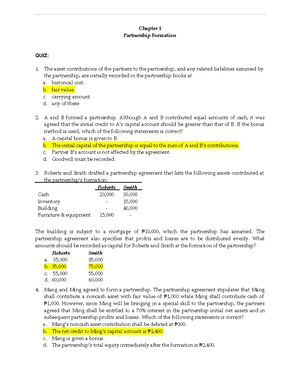QUIZ Chapter 2 Partnership Operations AST - Chapter 2 Partnership ...