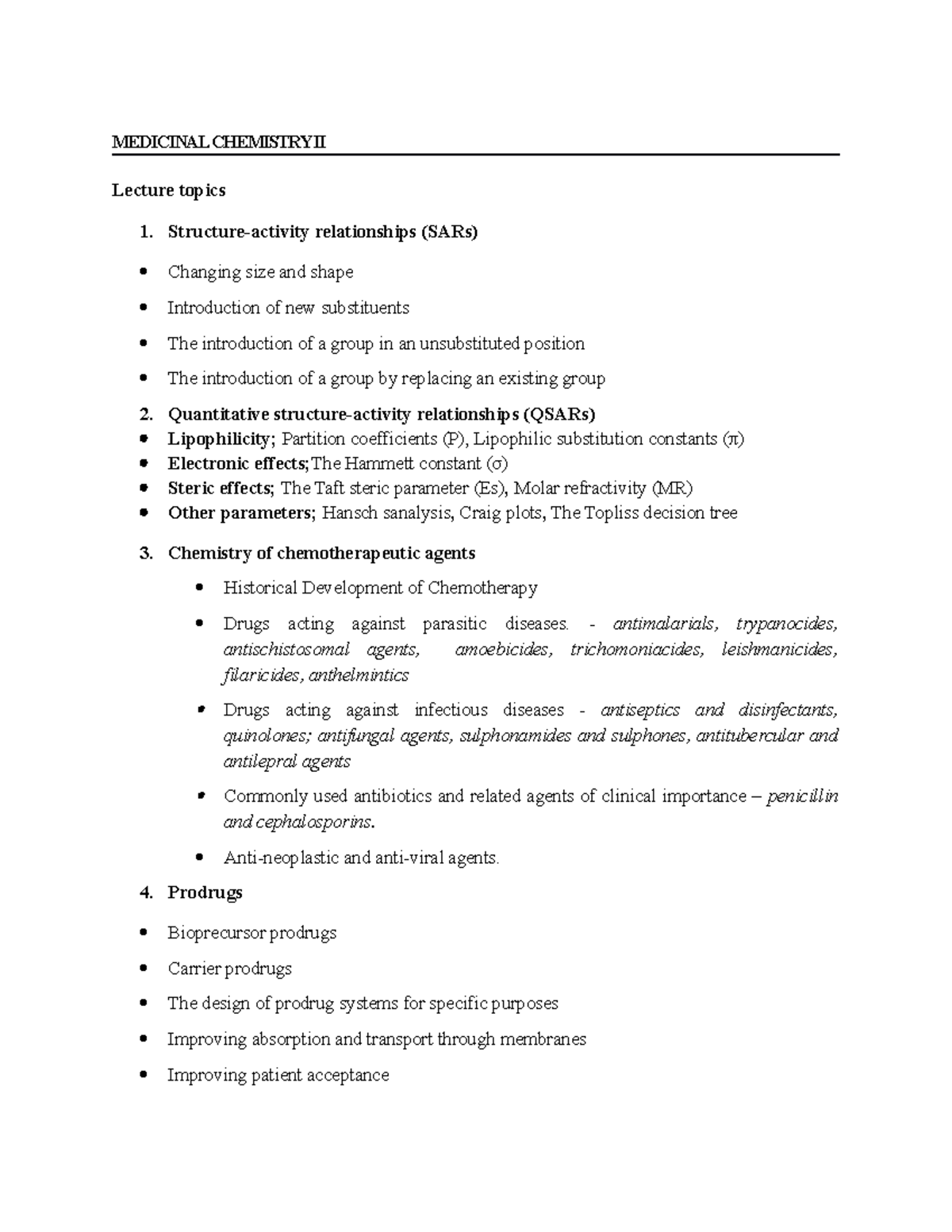 Structure Activity Relationship - MEDICINAL CHEMISTRY II Lecture topics ...