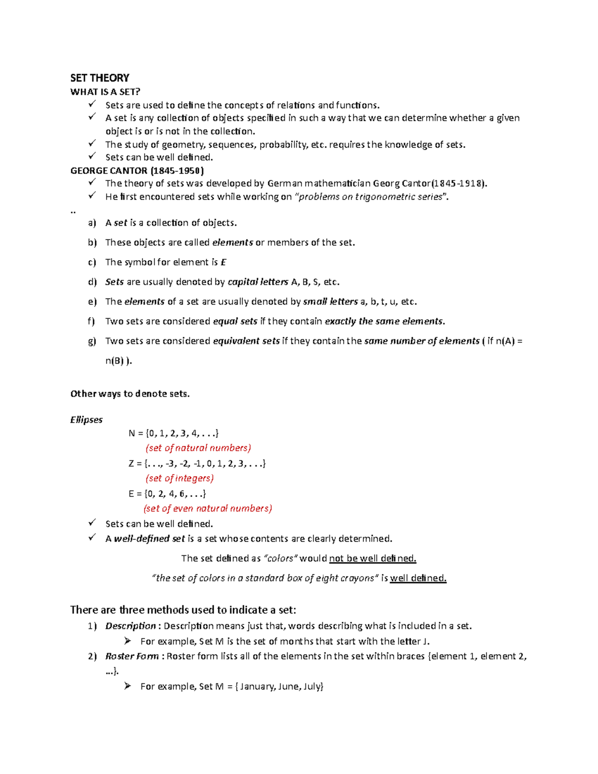 SET Theory - SET THEORY WHAT IS A SET? Sets are used to define the ...