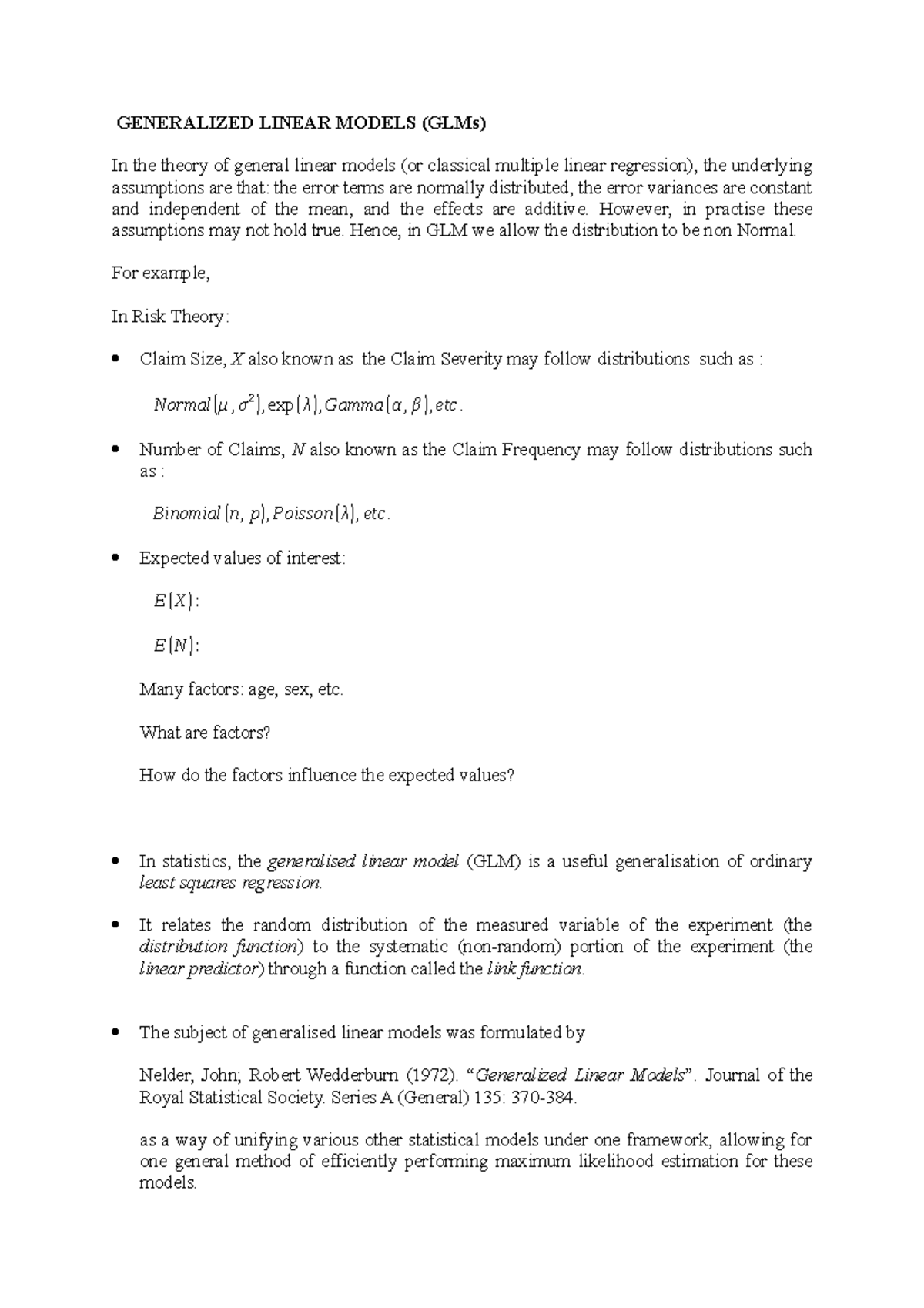 Lecture Notes Lecture 2 Glm 1 Generalized Linear Models Glms In