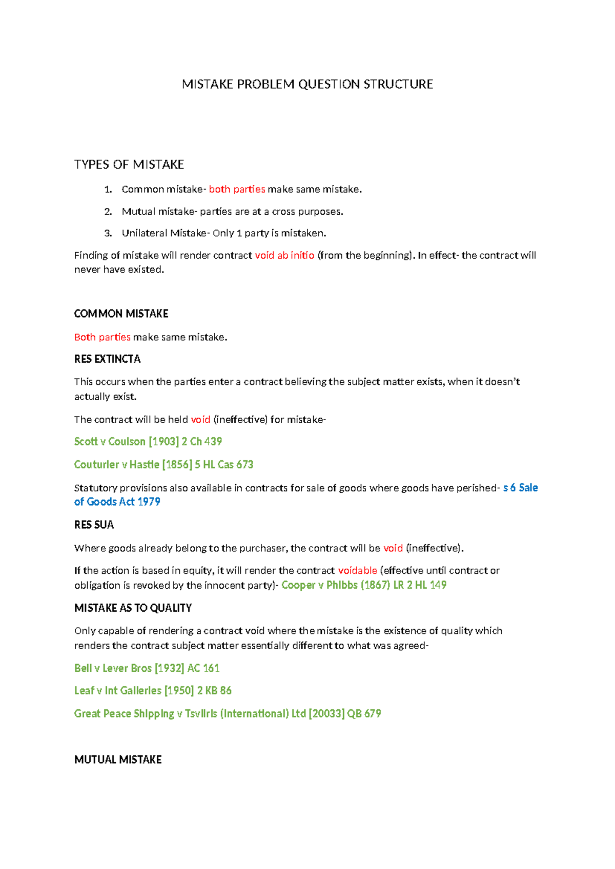Mistake Problem Question Structure Notes - MISTAKE PROBLEM QUESTION ...