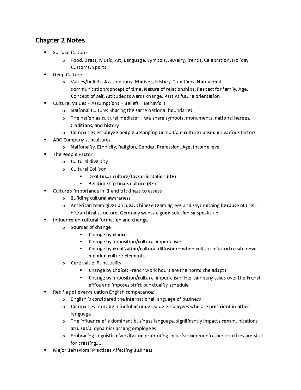 D270 chapter 2 and 3 in class notes - Chapter 2 Notes Surface Culture o ...