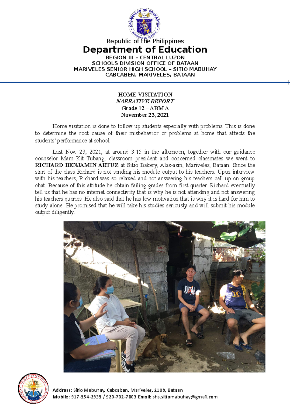 12 ABM-A-HOME Visitation Narrative Report 2021 - Republic of the ...