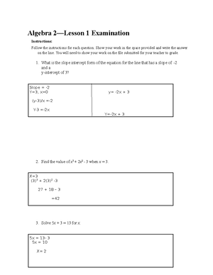 unit 4 assignment - MATH - 10 - Exercise 1: a) b) Exercise 2: a) b) c ...