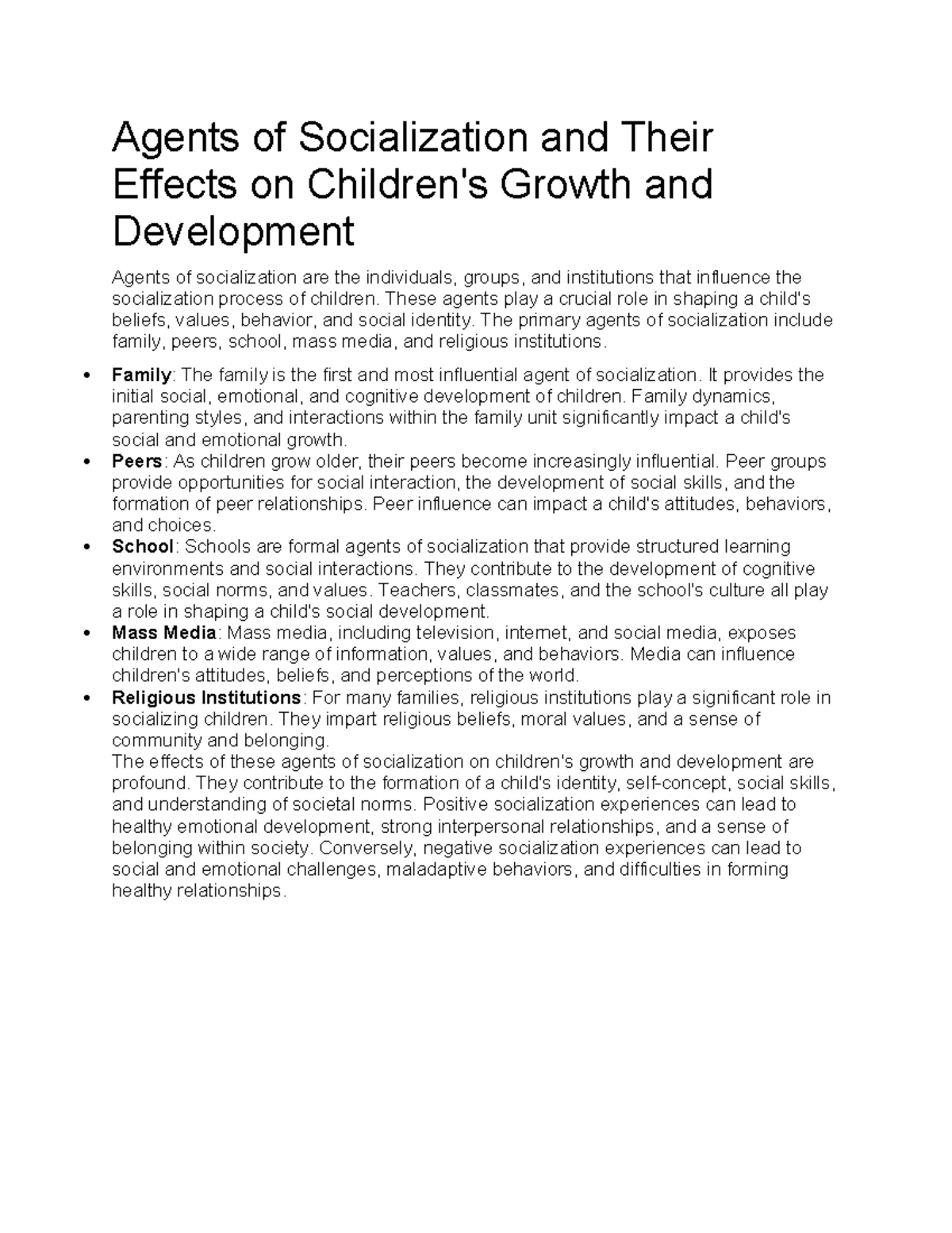 Agents of Socialization and Their Effects on Children - These agents ...