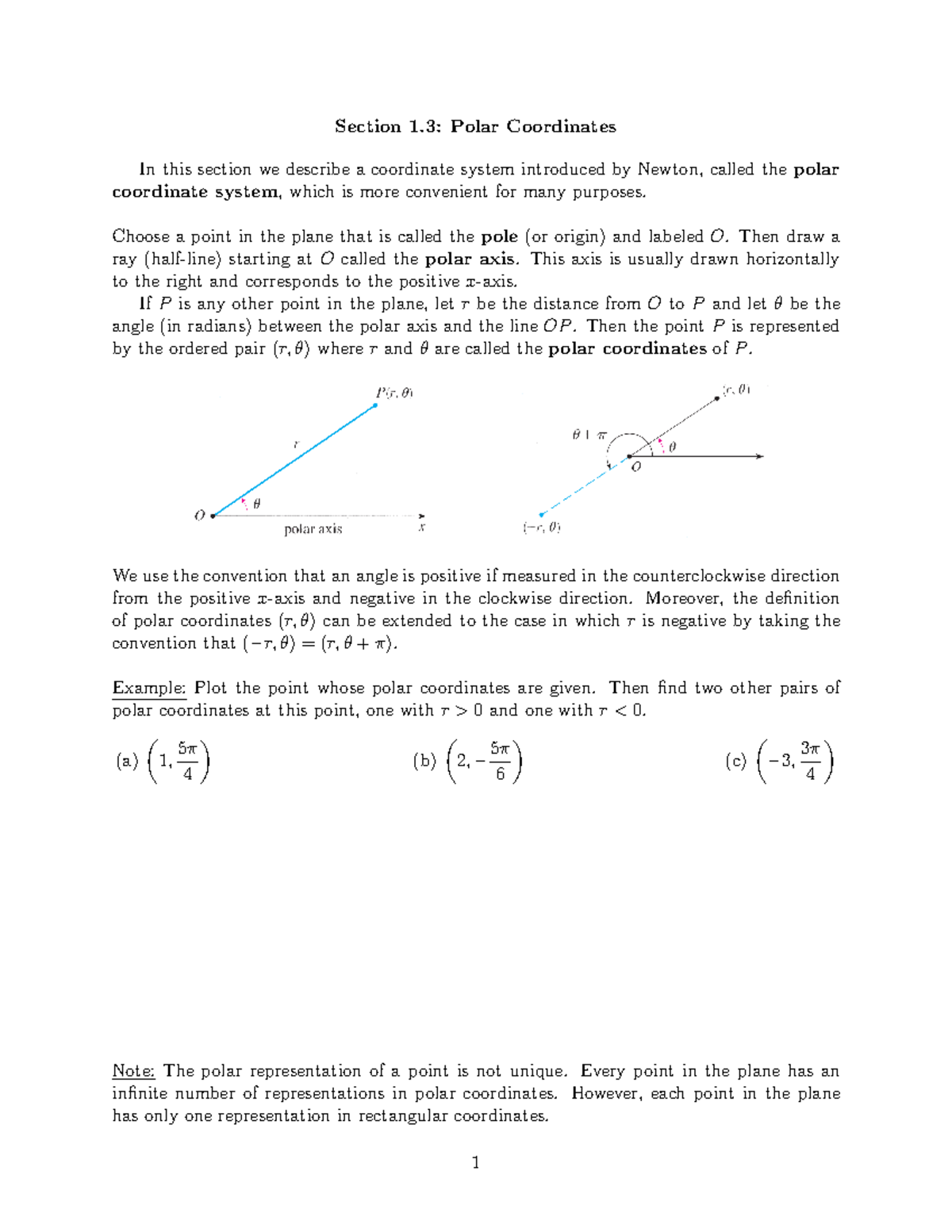 Section 1.3 Polar Coordinates - Section 1: Polar Coordinates In this ...