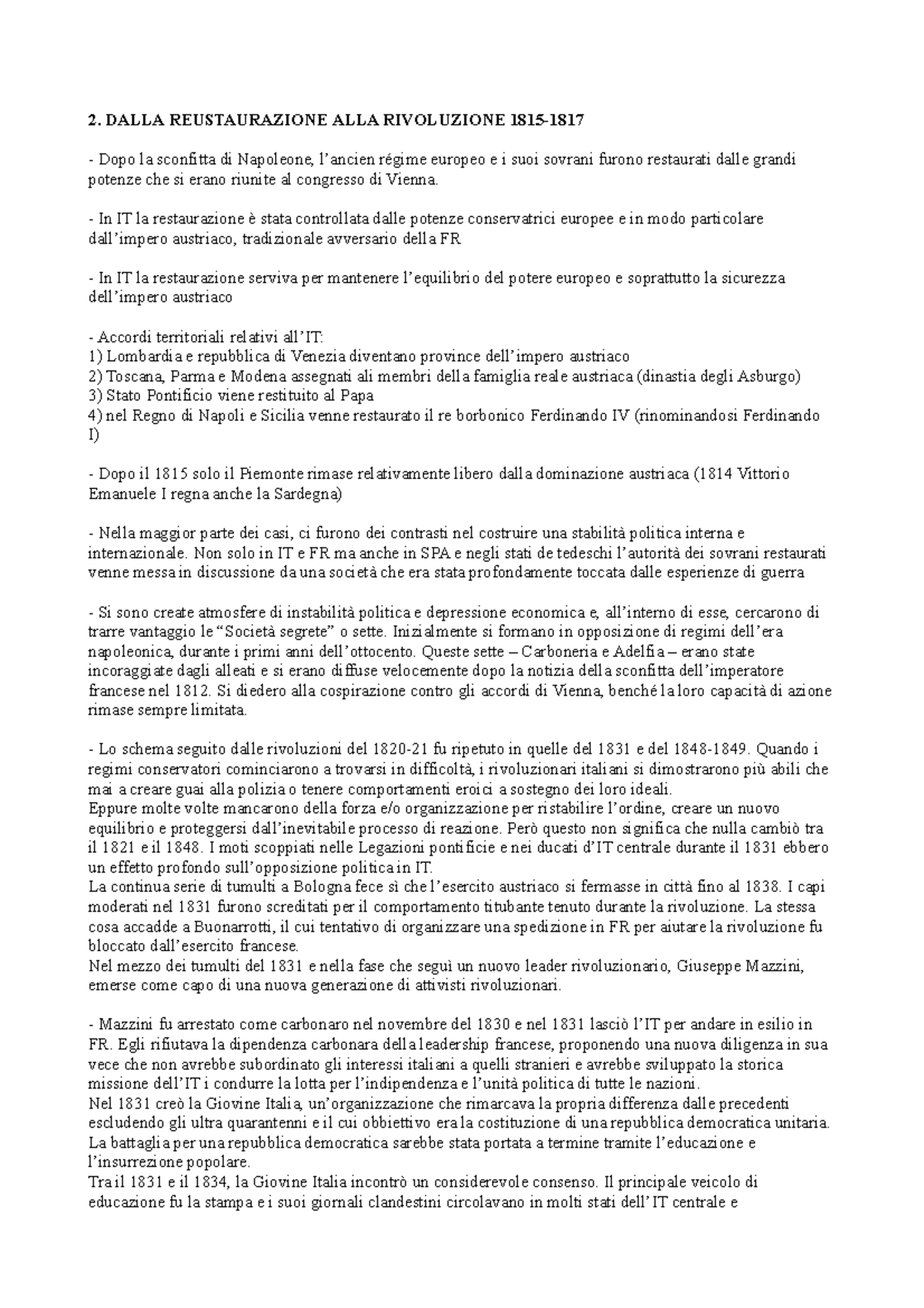 Il risorgimento lucy riall - 2. DALLA REUSTAURAZIONE ALLA RIVOLUZIONE ...