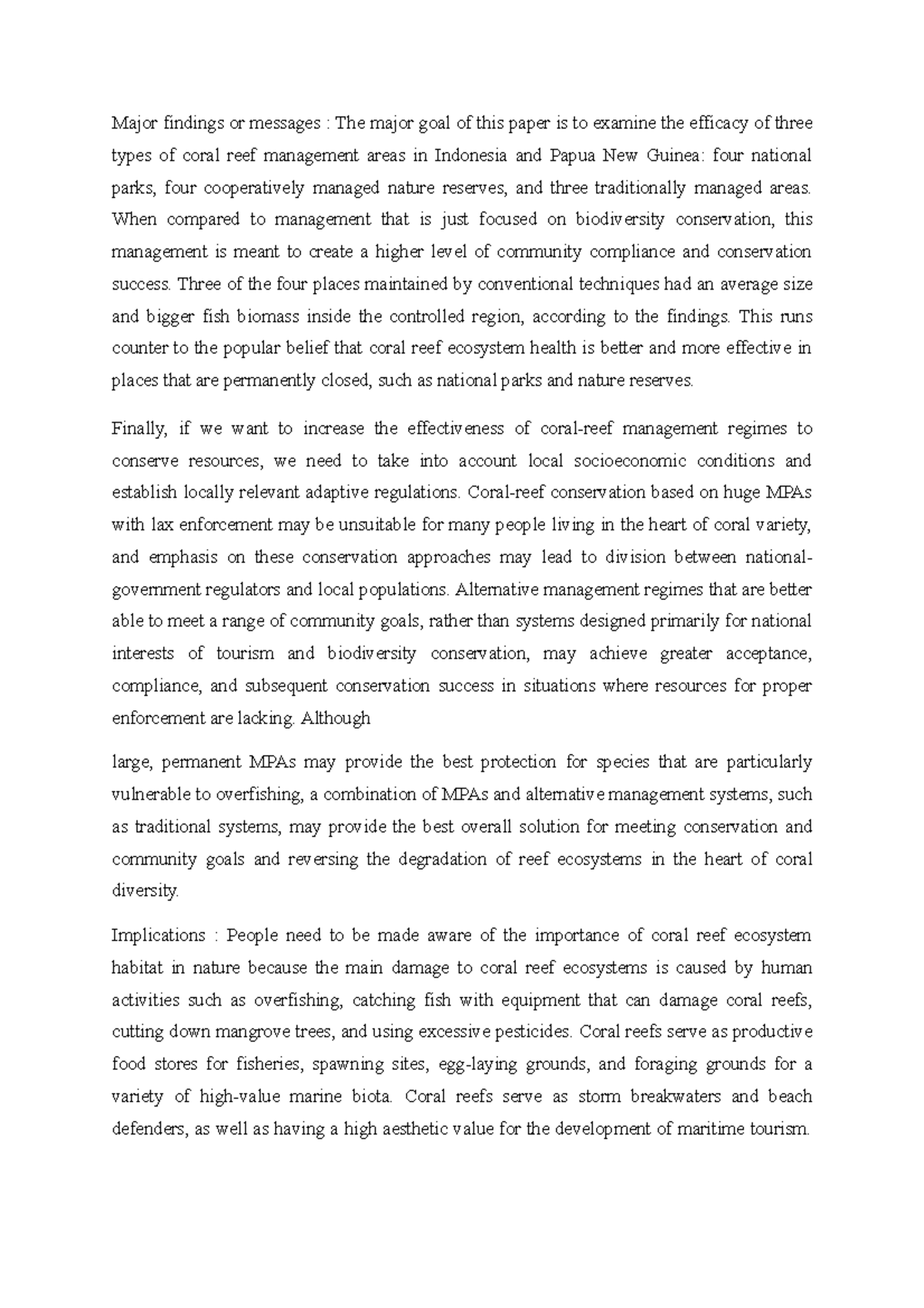 Dokumen 7 - example of paper. - Major findings or messages : The major ...