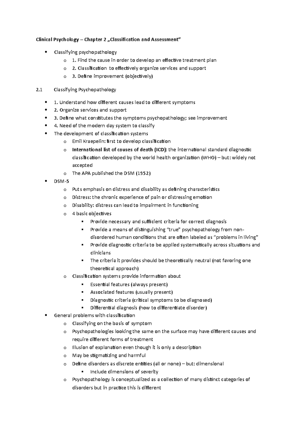 Clinical - Chapter 2 - Lecture notes 2 - Clinical Psychology – Chapter ...