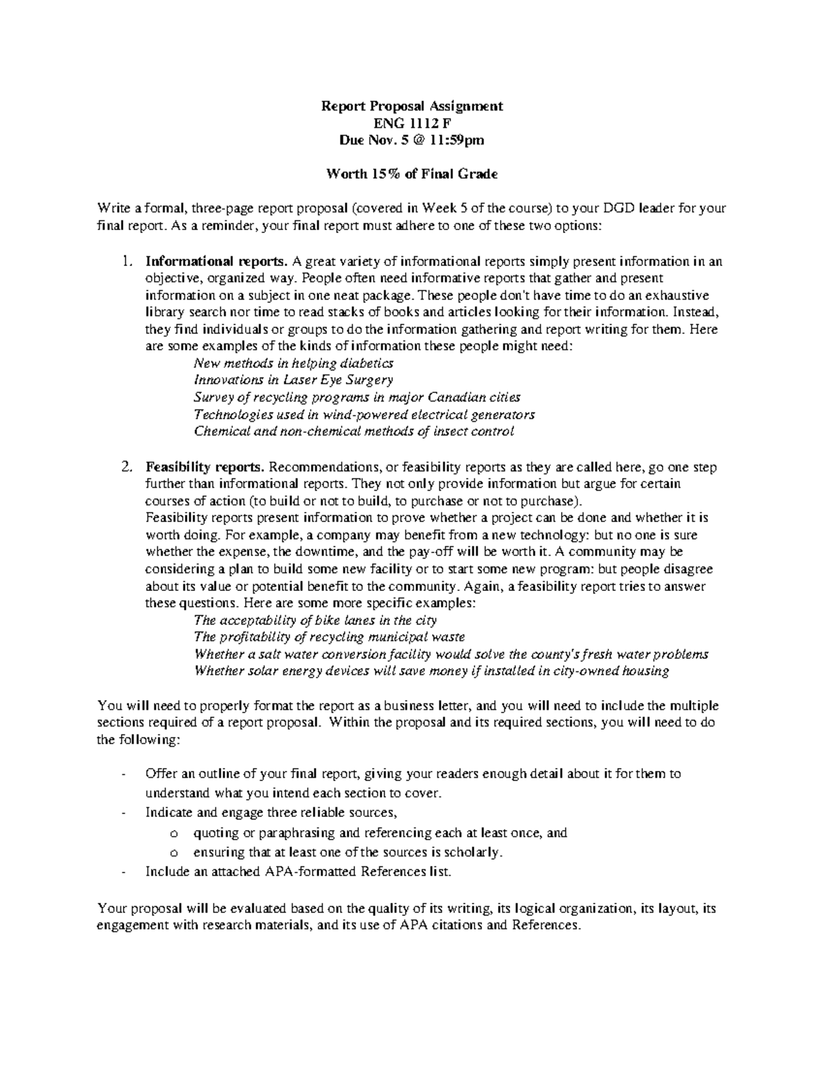 Assignment 2 - Report Proposal - Report Proposal Assignment ENG 1112 F ...