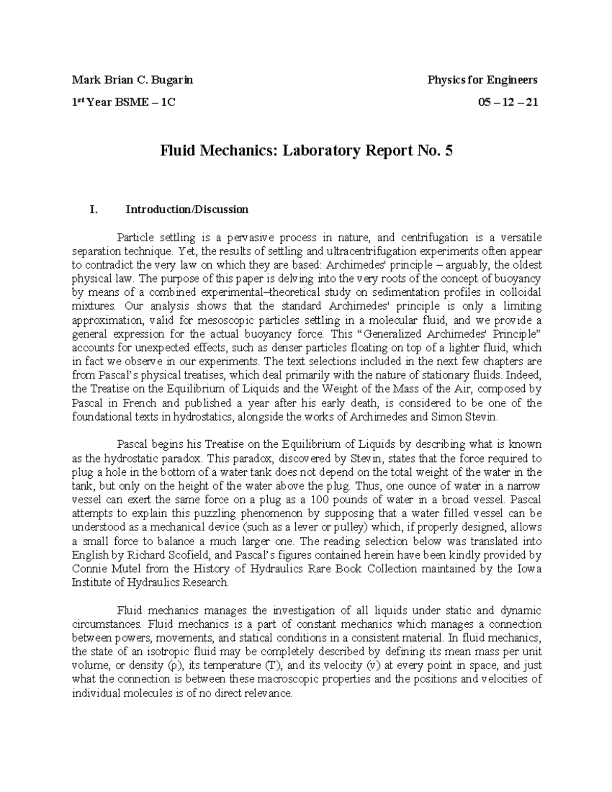 Phyme 1C Laboratory Report 5 Mark Brian Bugarin - Mechanical ...