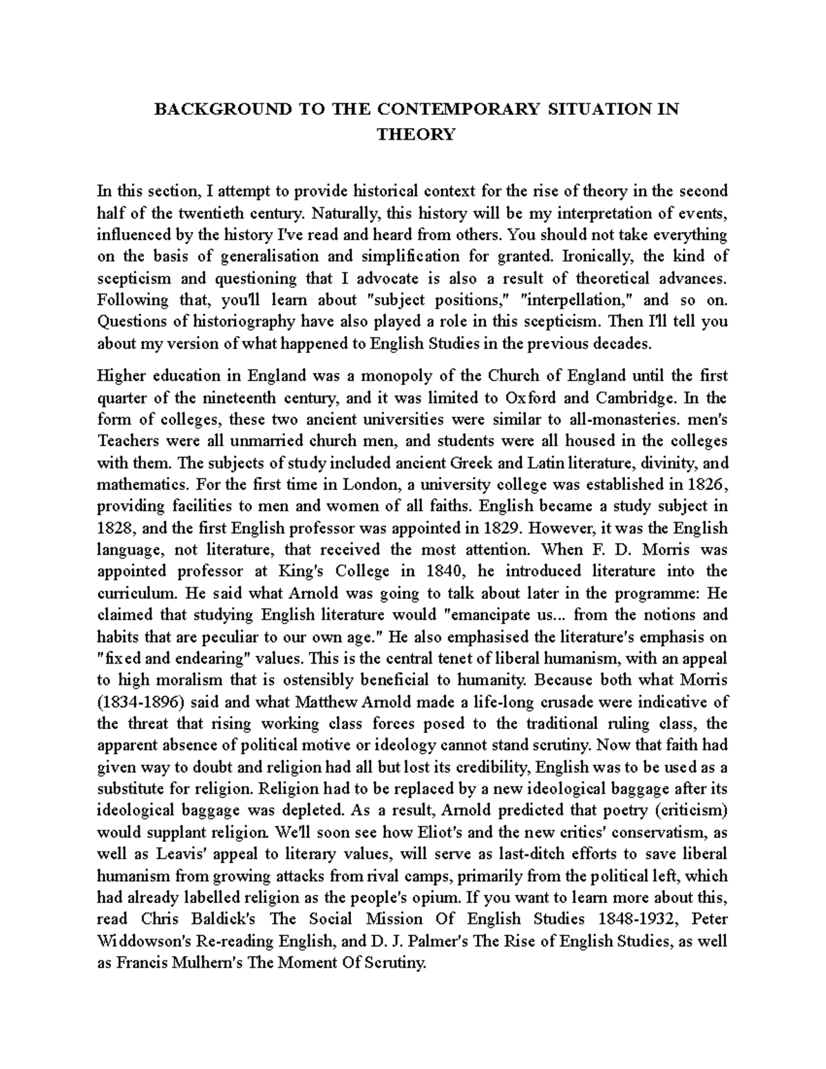Background TO THE Contemporary Situation IN Theory AND Theory Before ...