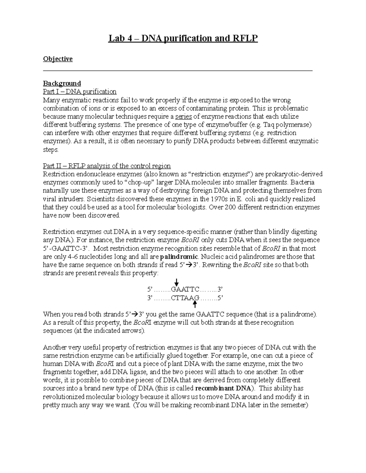 Lab 4 - DNA purification and RFLP - Lab 4 – DNA purification and RFLP ...