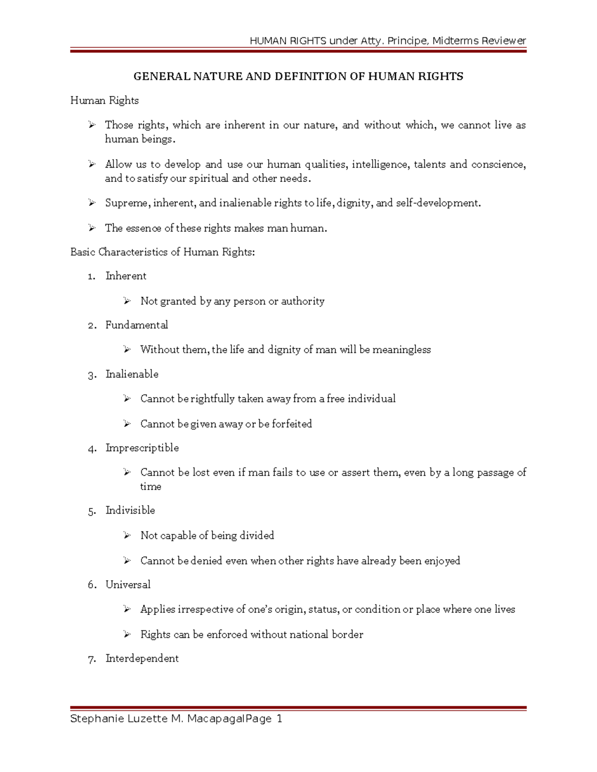 Human Rights LAW Reviewer - GENERAL NATURE AND DEFINITION OF HUMAN ...