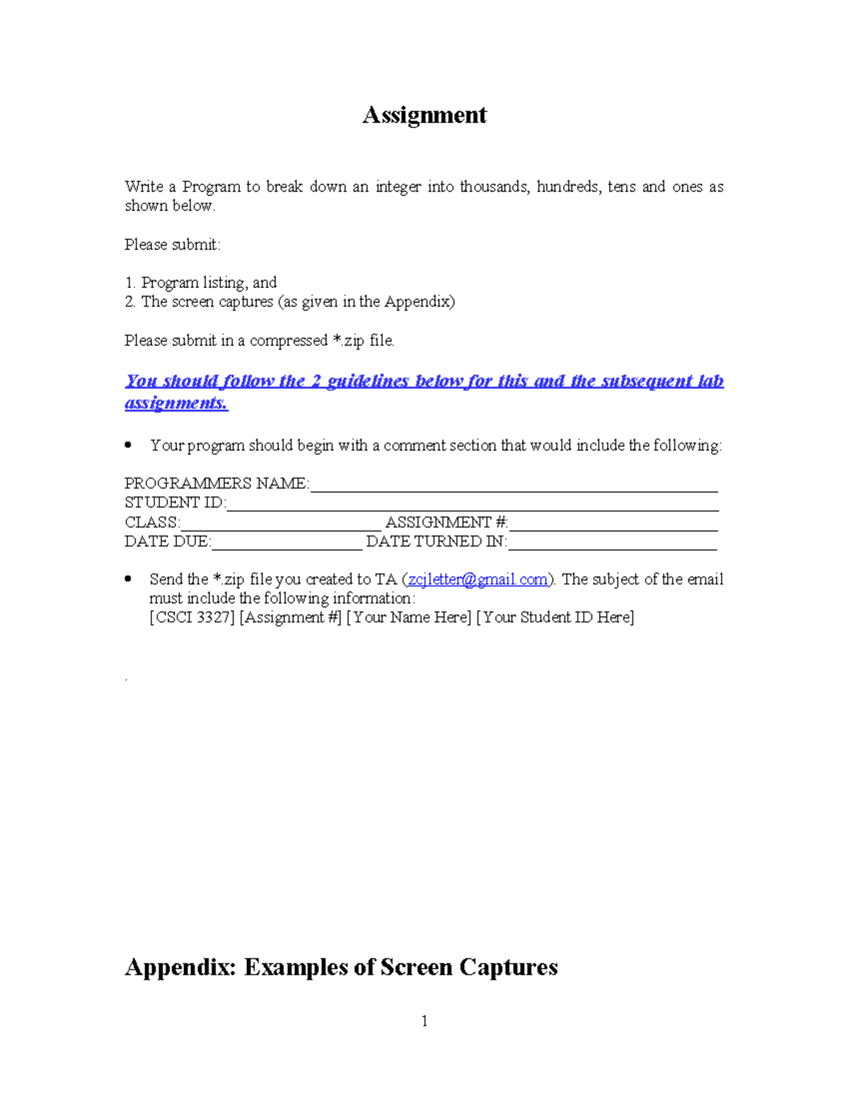 Assignment 1 - its 2011 Fall - Assignment Write a Program to break down ...