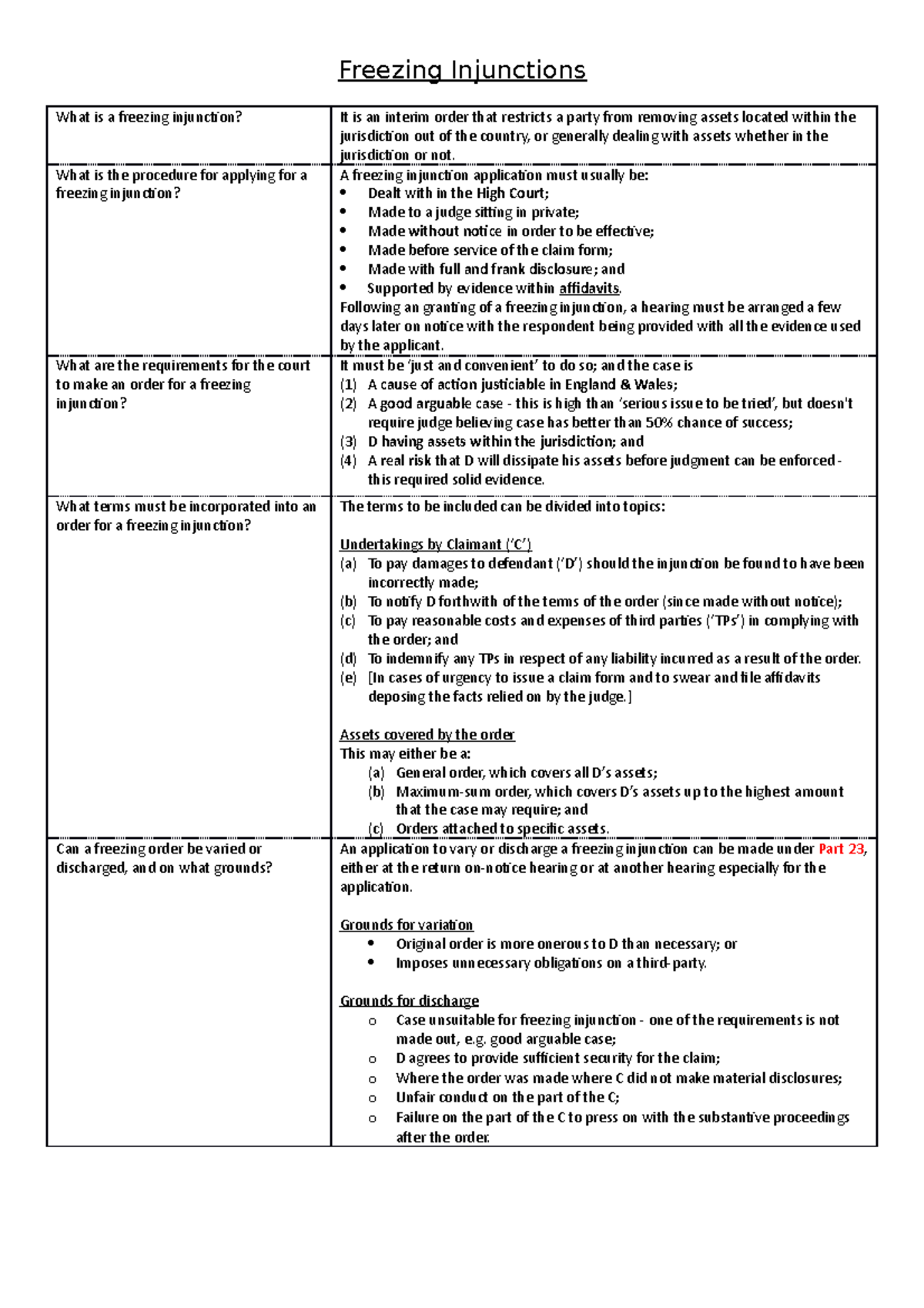 Freezing Injunctions and Search Orders - Freezing Injunctions What is a ...