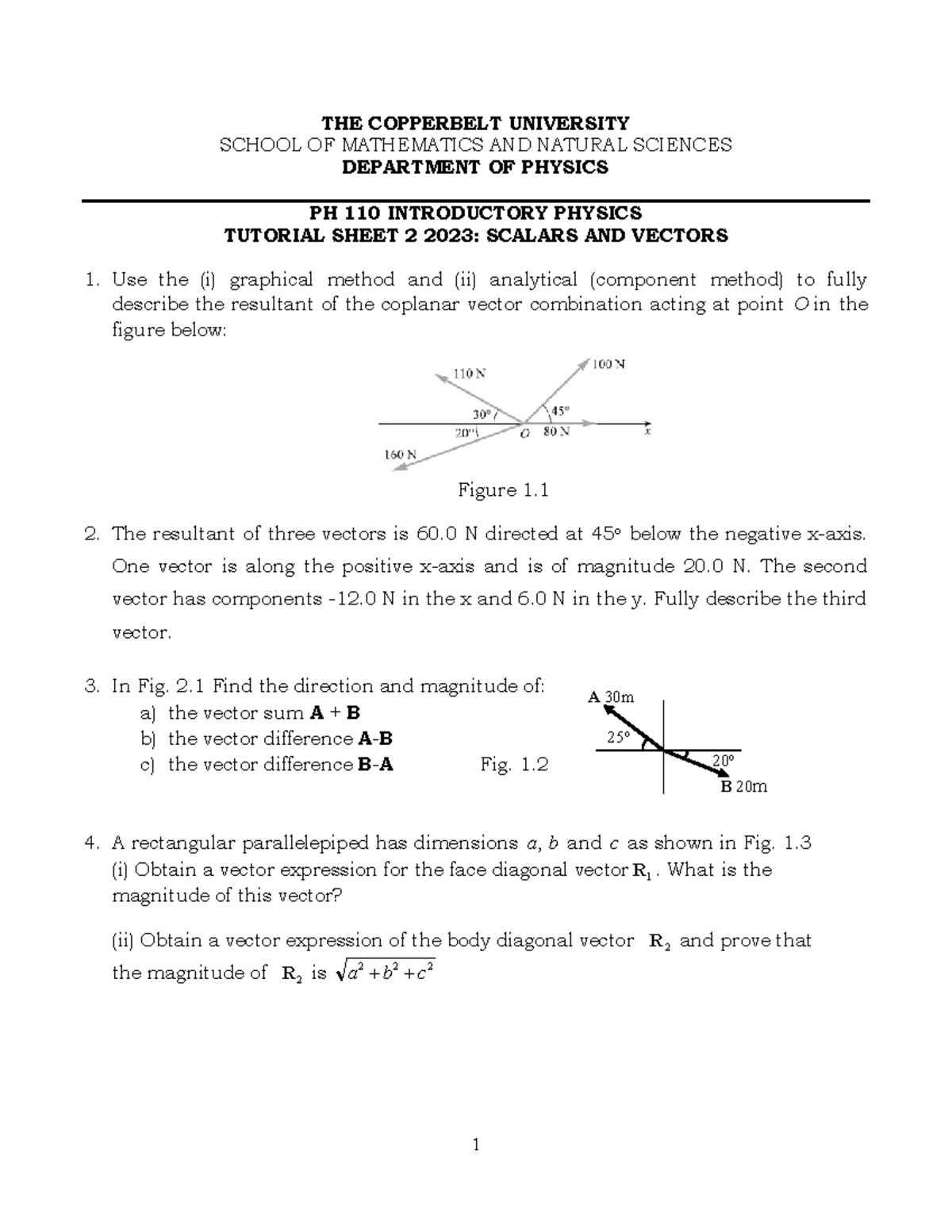 Tutorial 2 Scalars And Vectors 2023 2024 1 The Copperbelt University School Of Mathematics And 6749