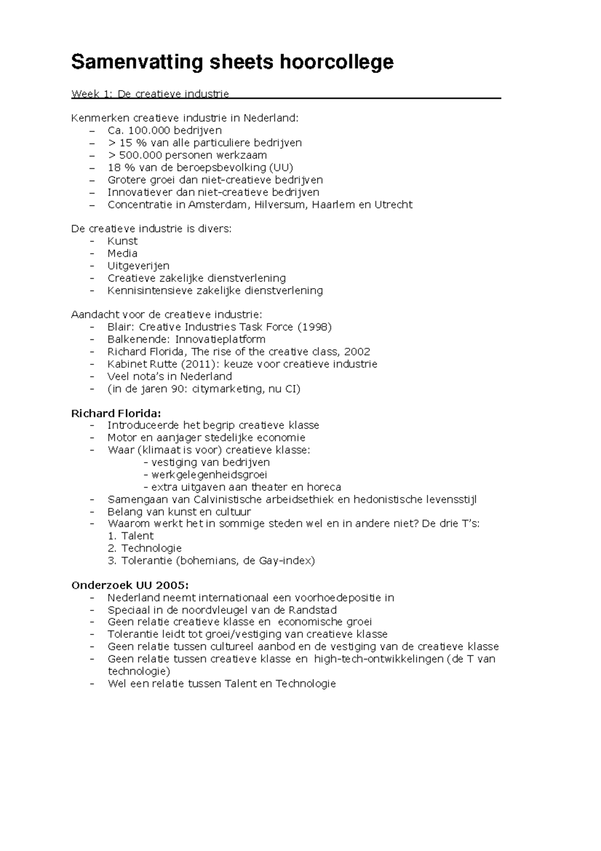 Periode 3.3 Samenvatting sheets creative industrie - Samenvatting ...