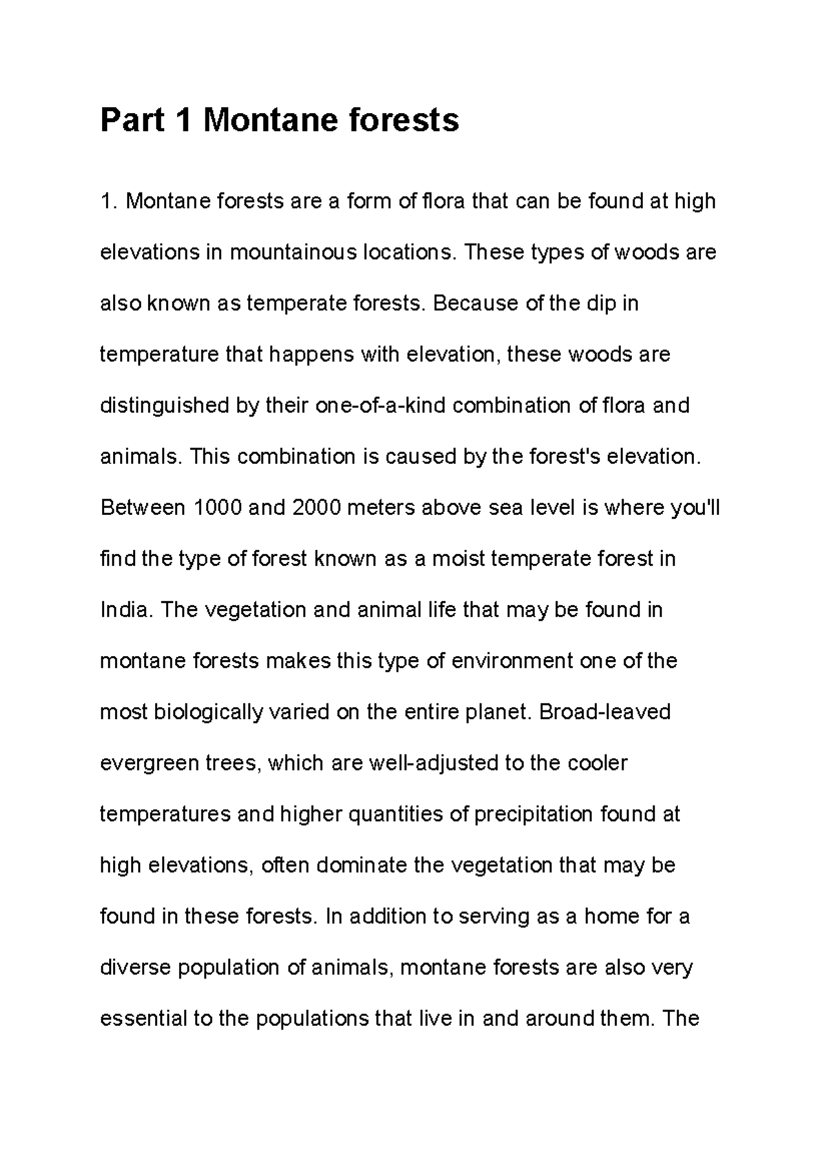Part 1 Montane forests - Notes - Part 1 Montane forests Montane forests ...