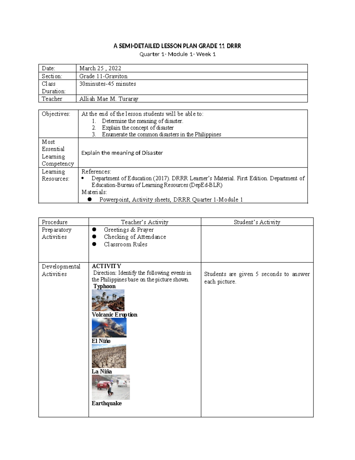 Daily-Weekly Teaching Lesson Plan (Week 1) 081713 - A SEMI-DETAILED ...
