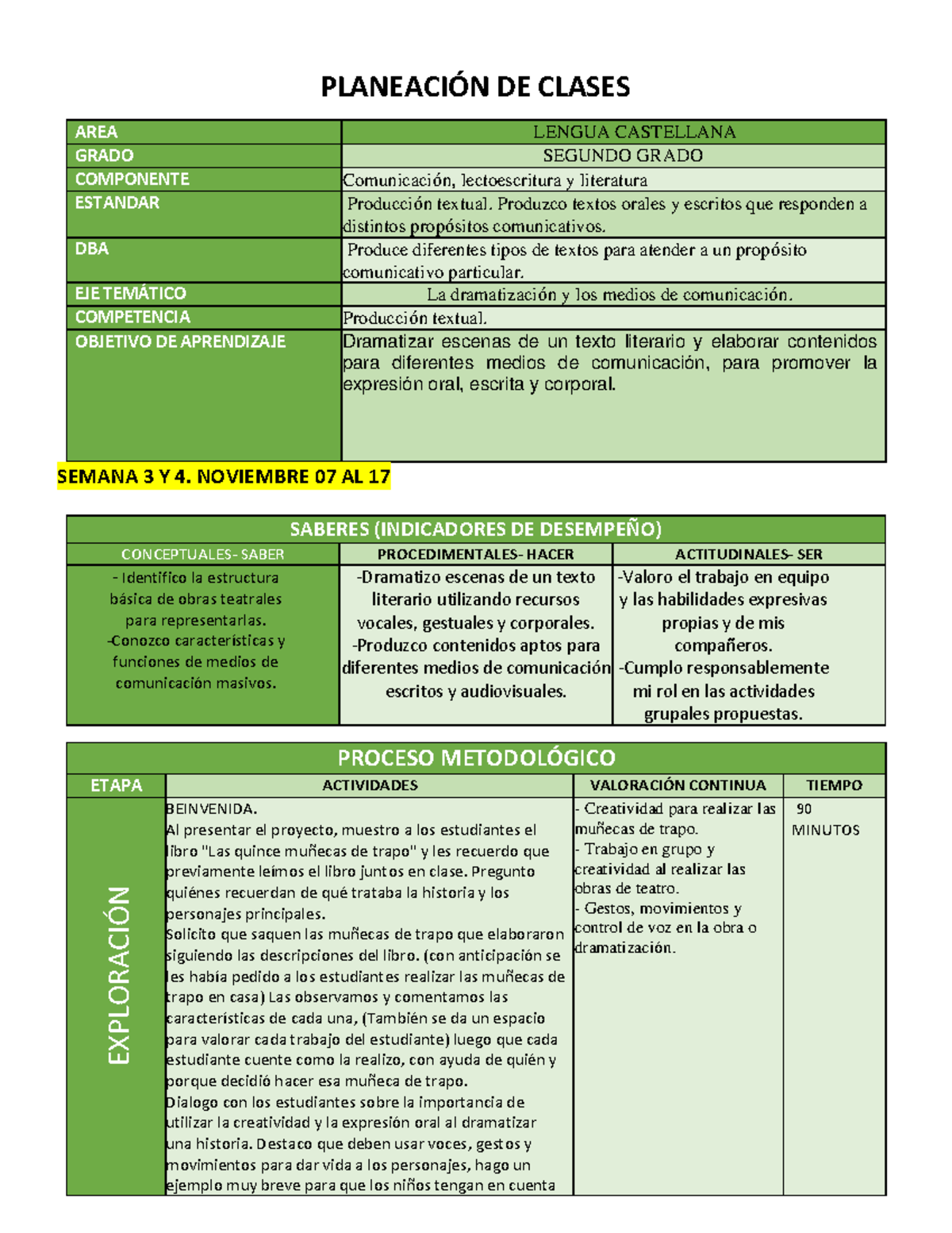 Semana 3 - Práctica pedagogía - PLANEACIÓN DE CLASES AREA LENGUA ...