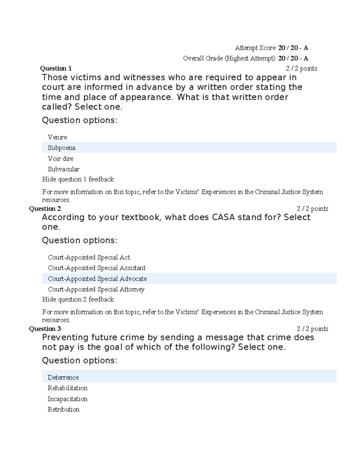 3-1 victim impact statement module 3 - Attempt Score 20 / 20 - A ...