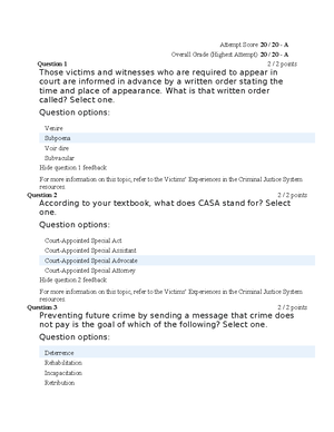 7-3 Quiz Module Seven Quiz - Attempt Score 20 / 20 - A Overall Grade ...