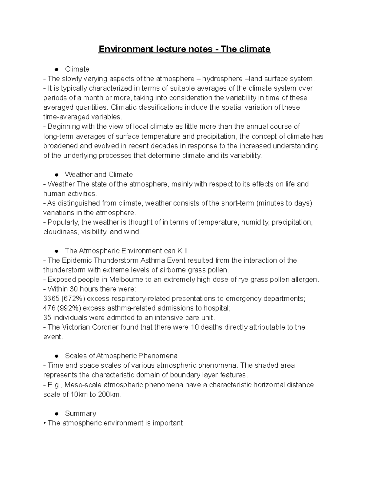 Environment lecture notes - The climate - It is typically characterized ...