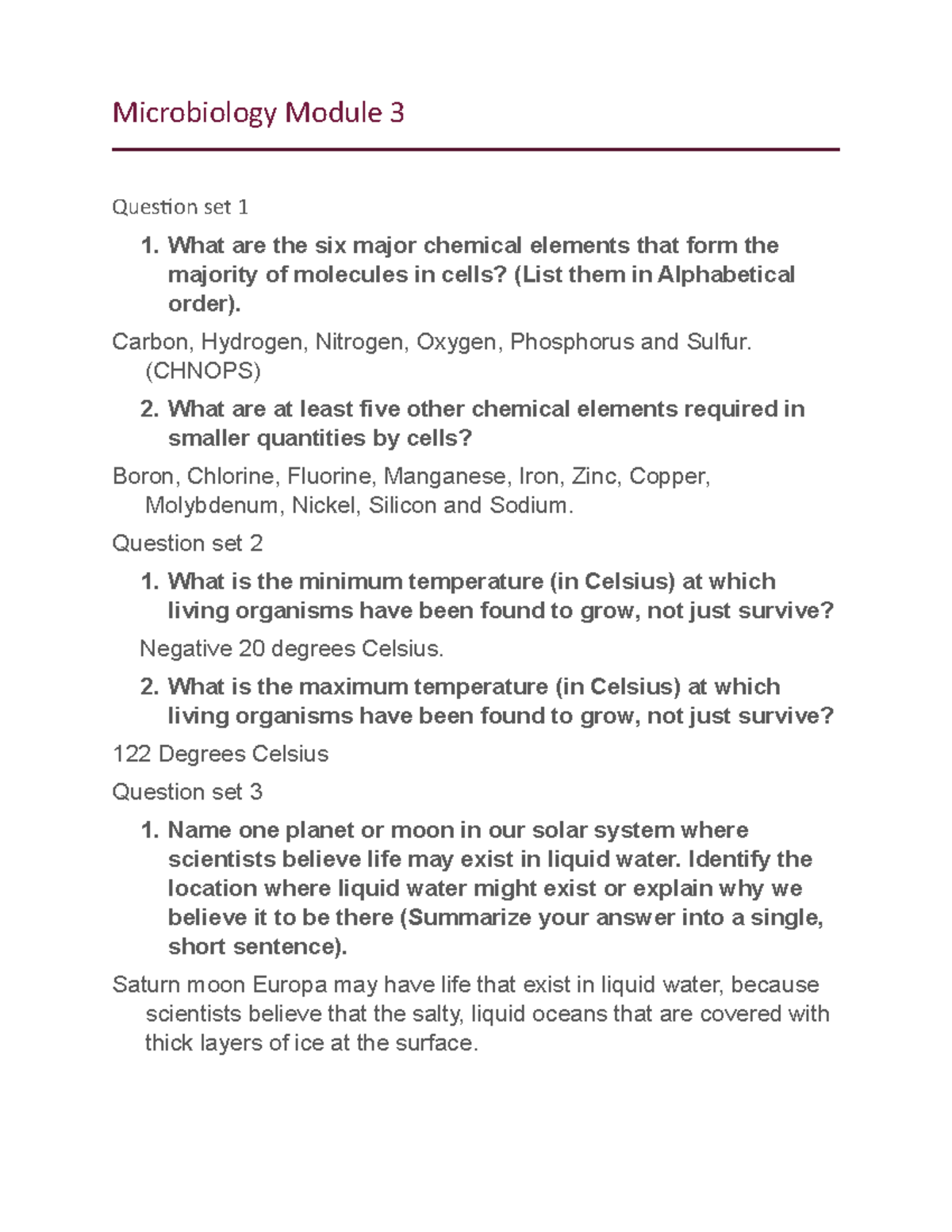 Microbiology Module 3 questions - Carbon, Hydrogen, Nitrogen, Oxygen ...