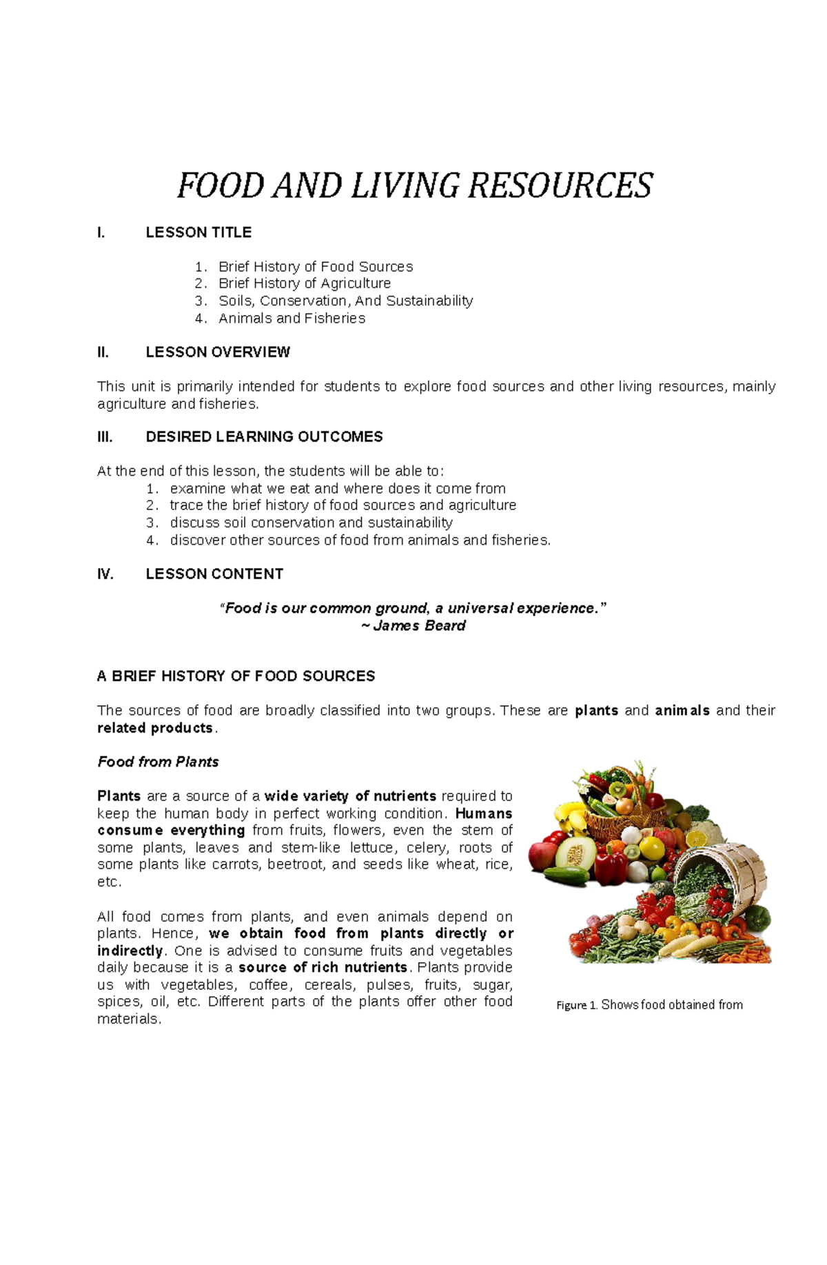Module 5-FOOD AND Living Resources - Figure 1. Shows food obtained from ...
