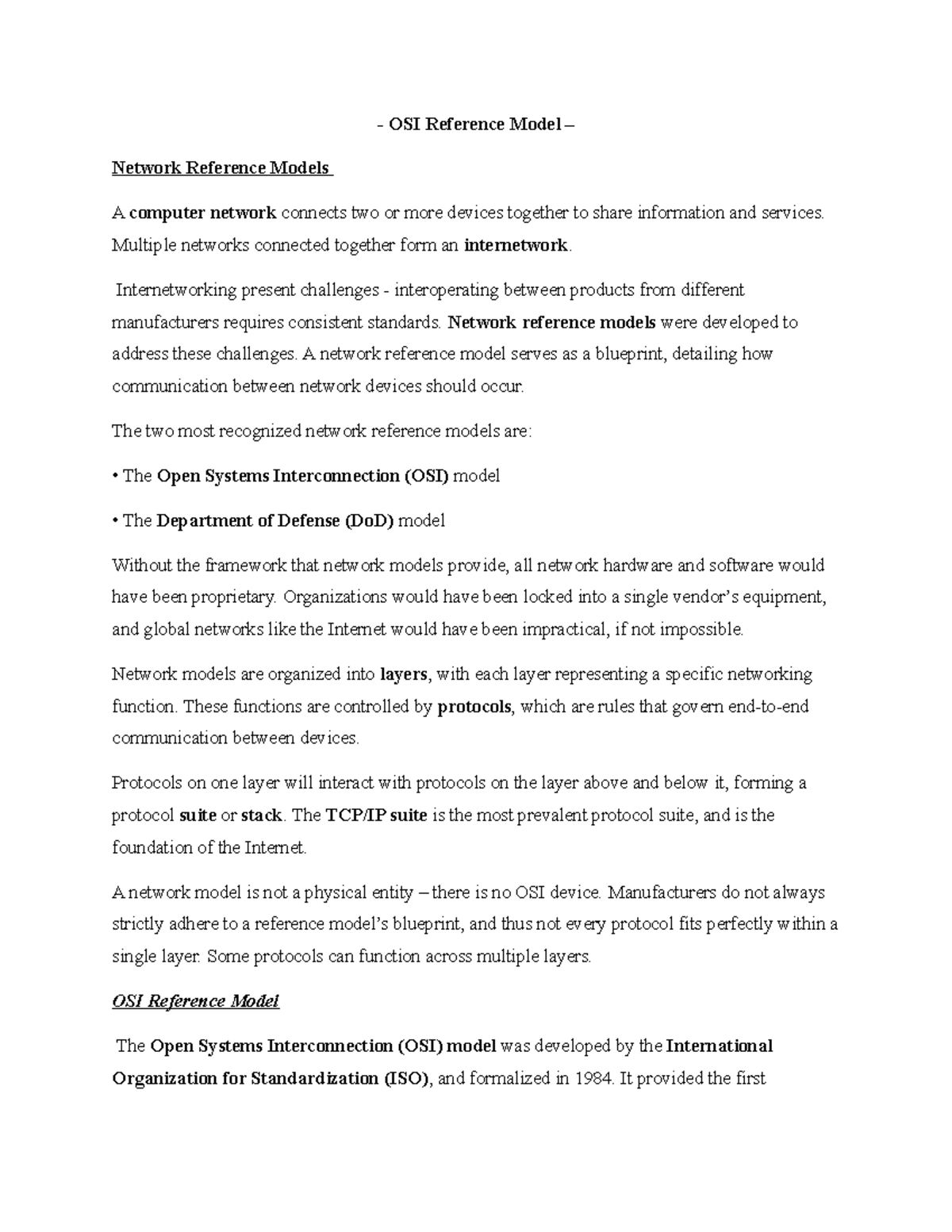 The OSI Reference Model - Multiple networks connected together form an ...
